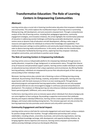 Transformative Education: The Role of Learning Centers in Empowering ...