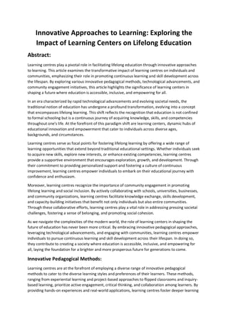 Innovative Approaches to Learning: Exploring the Impact of Learning ...