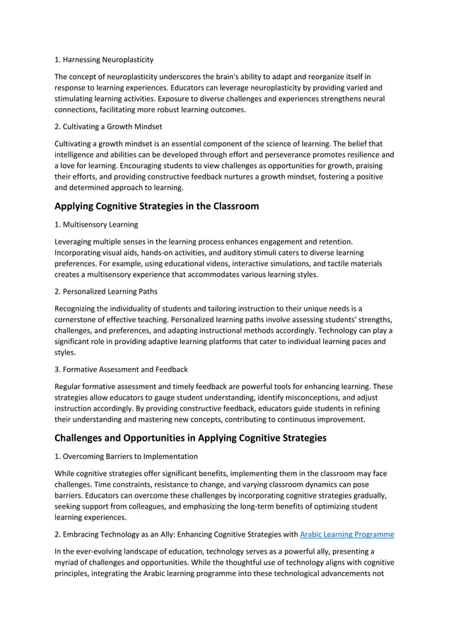 The Science of Learning: Exploring Cognitive Strategies for Student ...