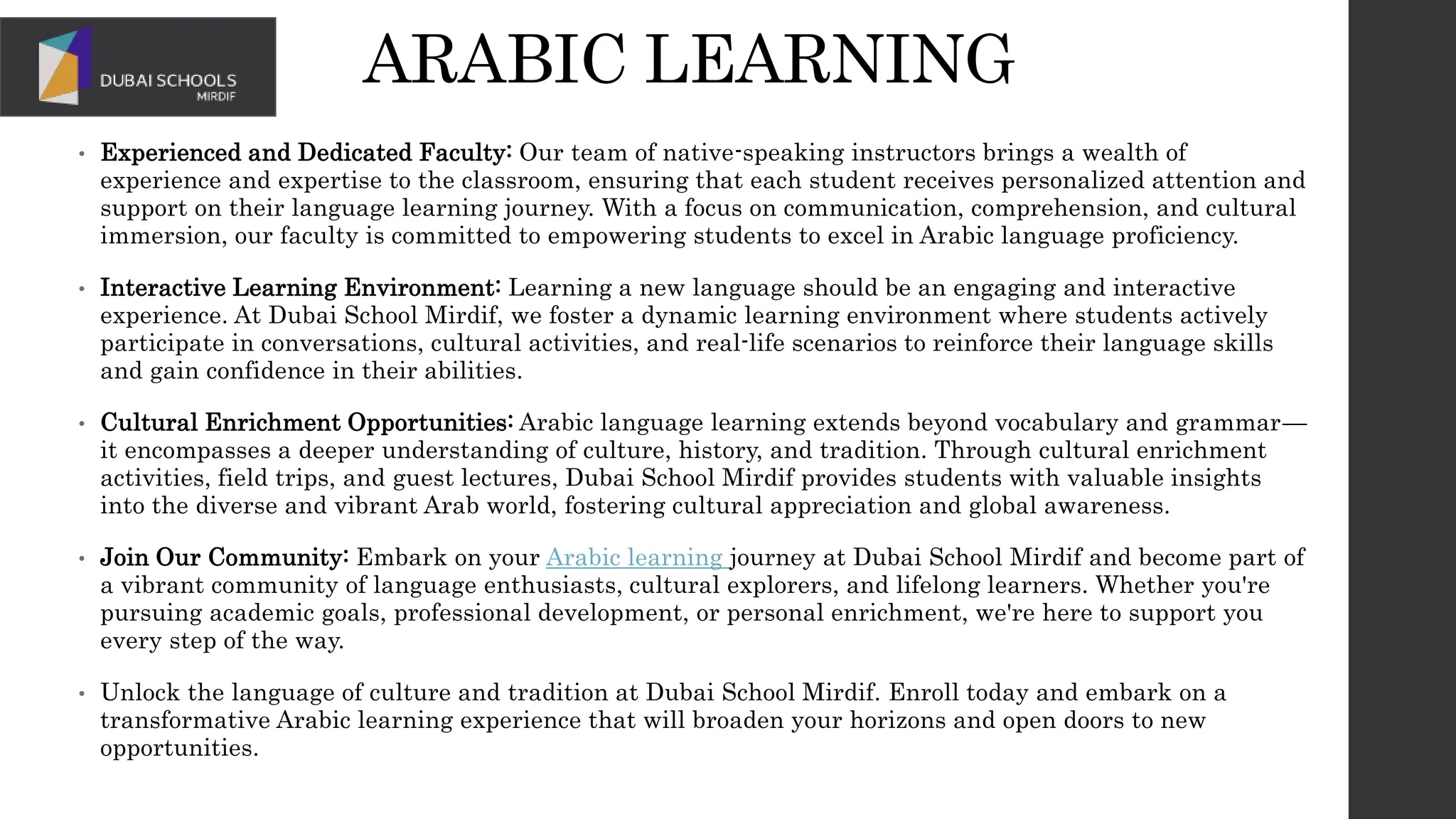 ARABIC LEARNING, Arabic Learning in Dubai | PPTX