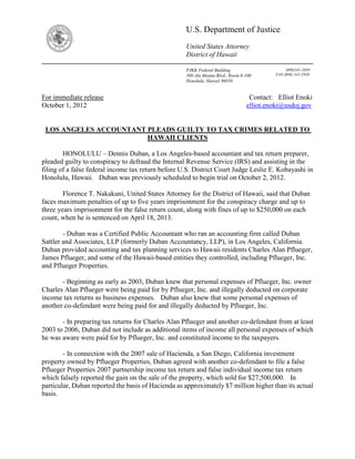 LOS ANGELES ACCOUNTANT PLEADS GUILTY TO TAX CRIMES RELATED TO HAWAII ...