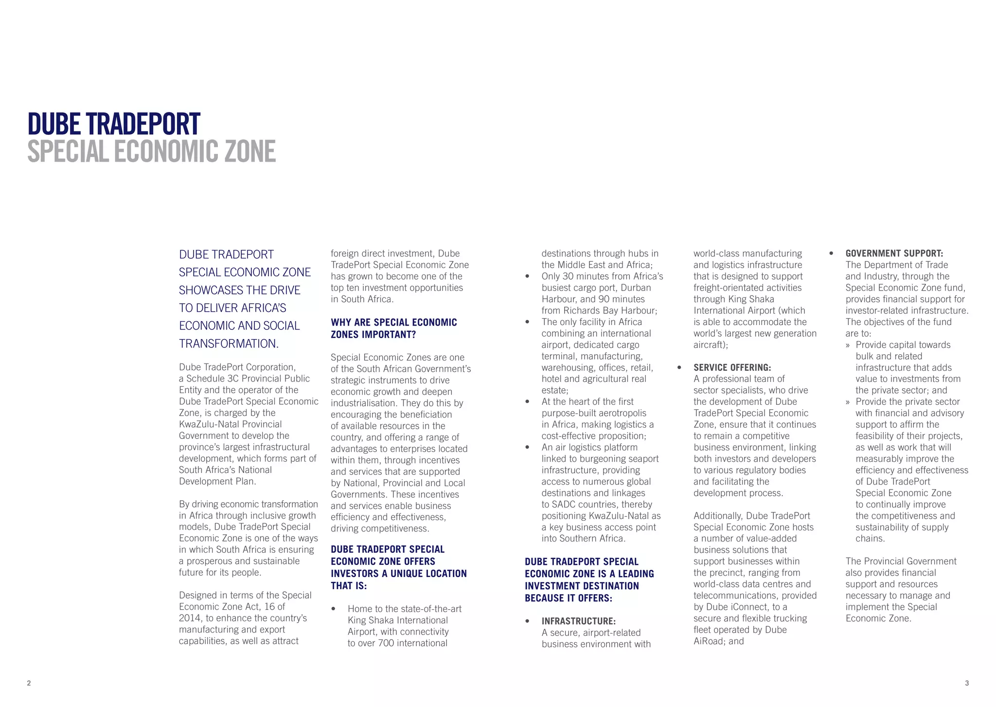 Dube trade port special economic zone investment brochure 2018 | PDF