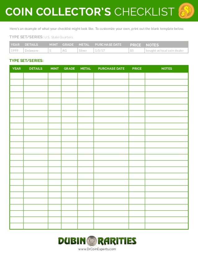 Coin Collectors Checklist Coin Collectors Checklist