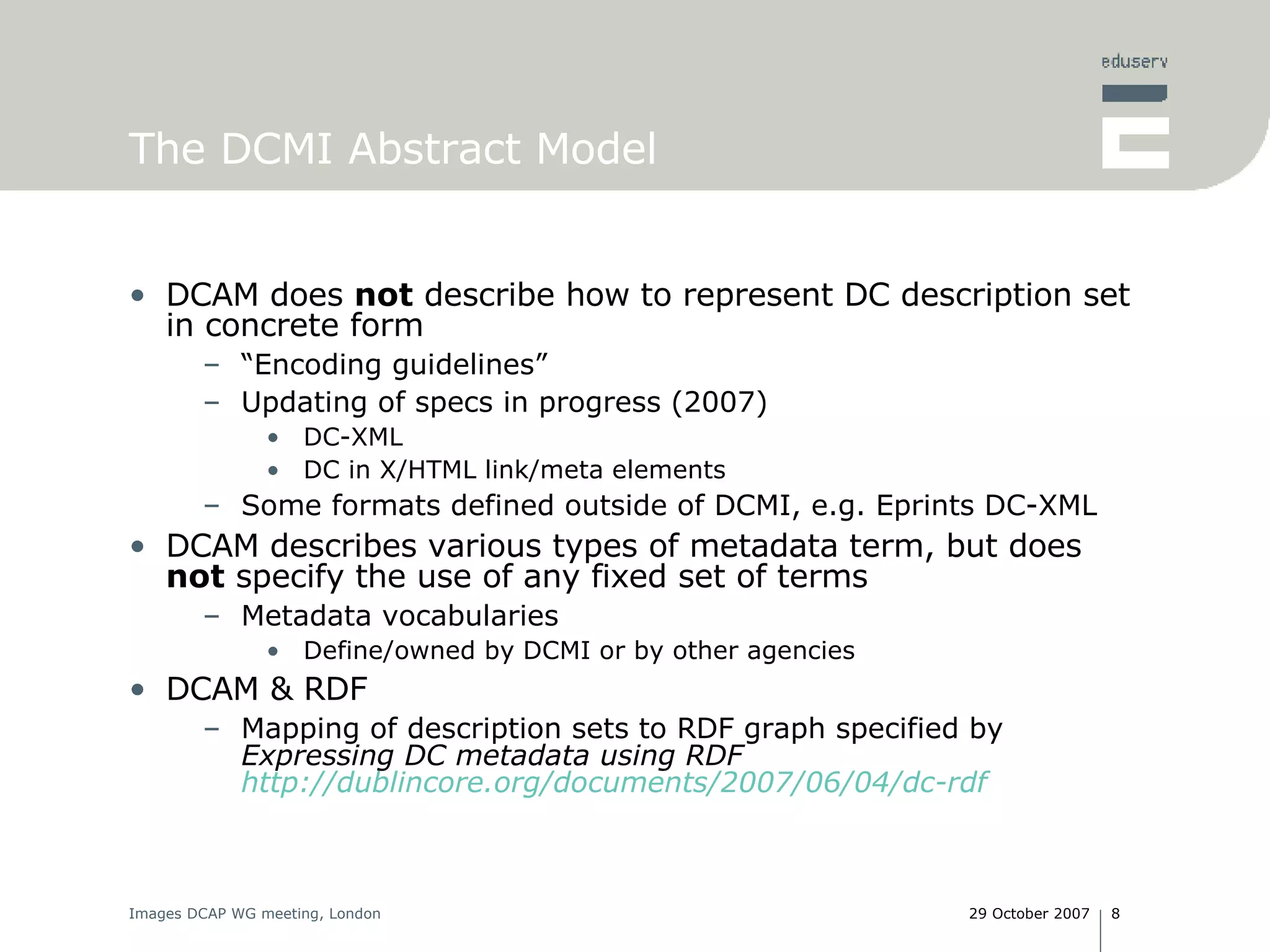 Dublin Core, the DCMI Abstract Model & DC Application Profiles | PPT | Technology & Computing
