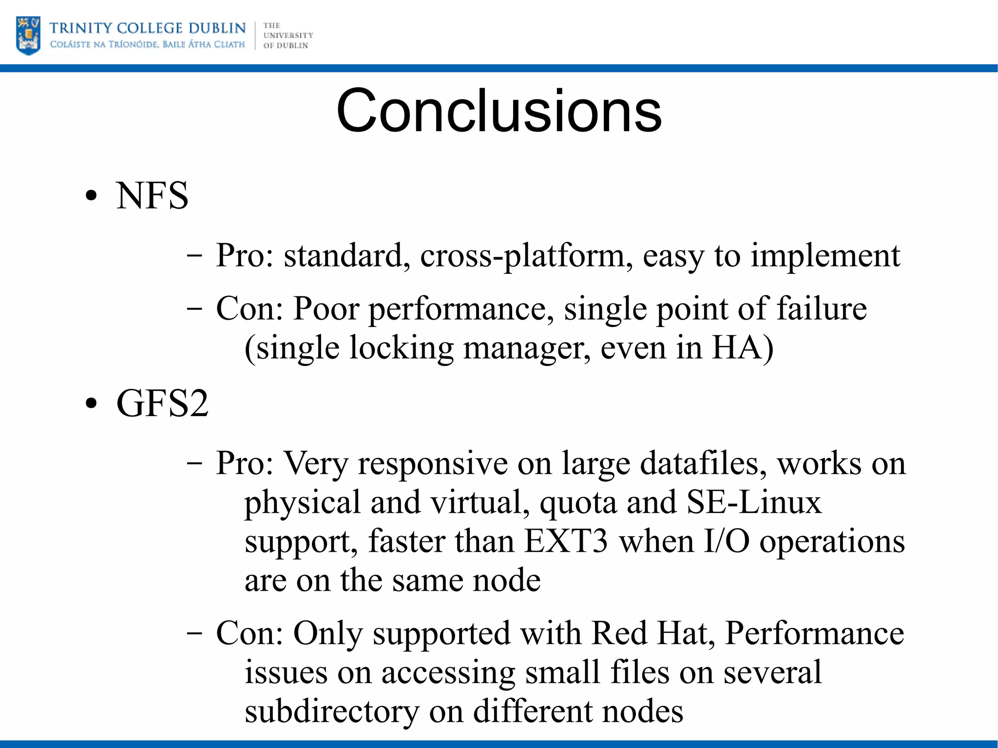 Filesystem Comparison: NFS vs GFS2 vs OCFS2 | PDF