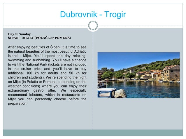 Gulet Charter Dubrovnik to Trogir Itinerary | PDF | Europe Travel | Travel Locations