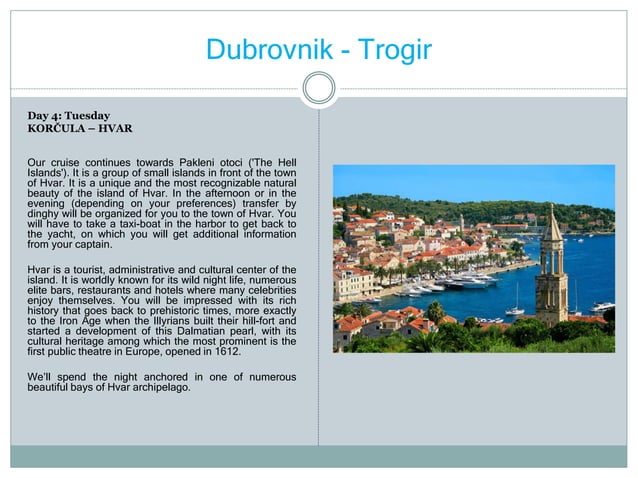 Gulet Charter Dubrovnik to Trogir Itinerary | PDF | Europe Travel | Travel Locations