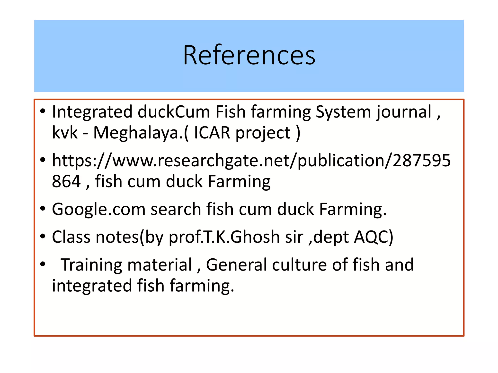 Duck cum fish farming .ppt presentation | PPTX