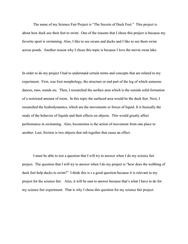 Duck science project | DOCX | Swimming | Sports