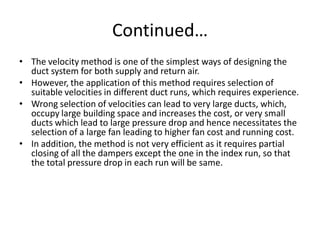 Duct design in HVAC for mechanical engineering degree study material | PDF