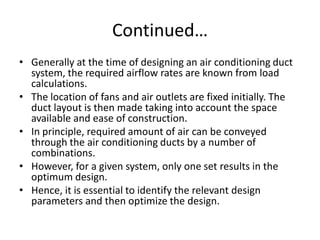 Duct design in HVAC for mechanical engineering degree study material | PDF