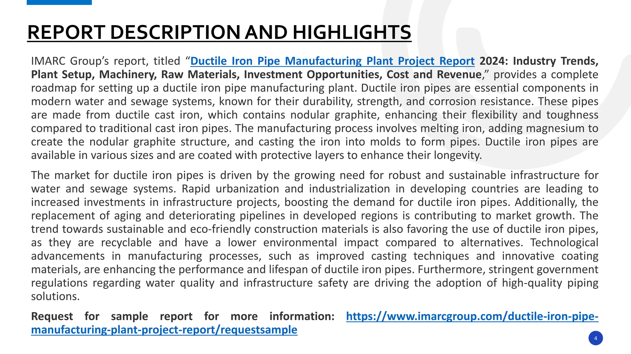 Setting Up a Ductile Iron Pipe Manufacturing Unit Cost | PPTX