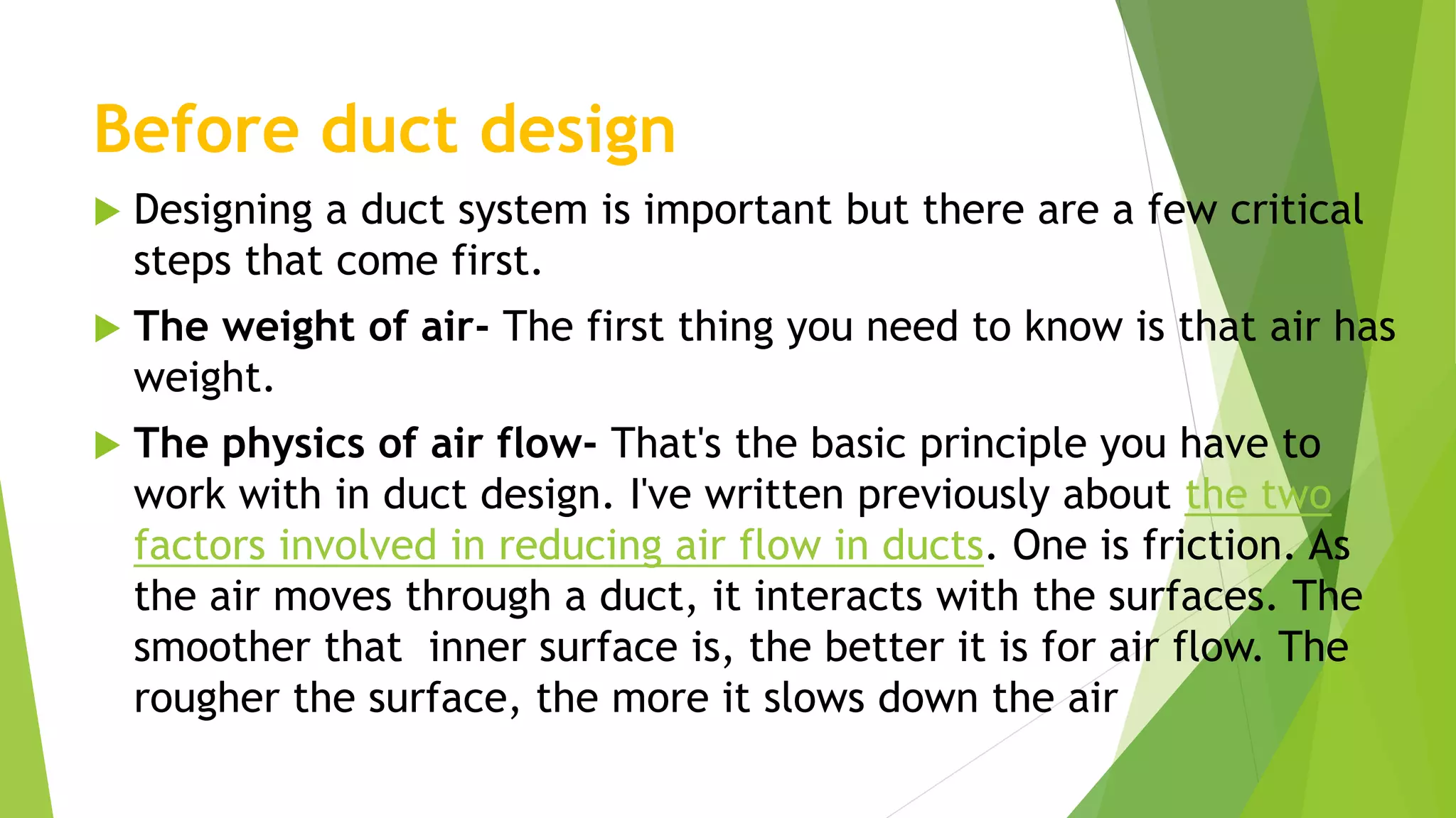 Duct sizing methods and filter types | PPTX