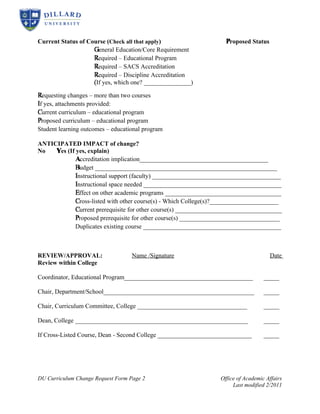 DU Curriculum Change Request Form Revised 12 11 | DOC | Primary ...