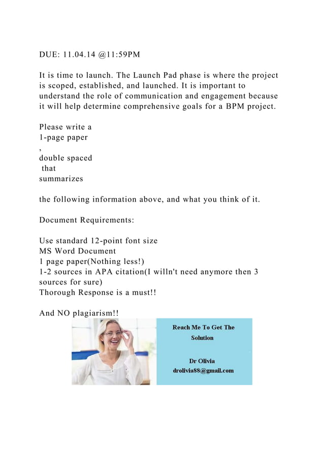 DUE 11.04.14 @1159PMIt is time to launch. The Launch Pad phase.docx