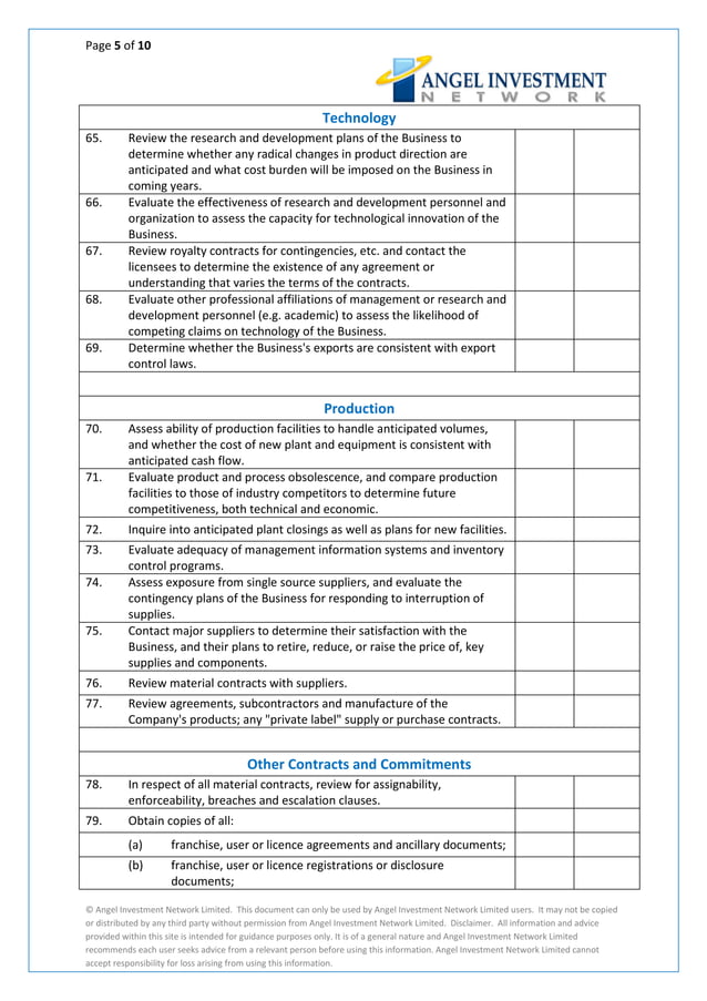 Due diligence checklist | PDF