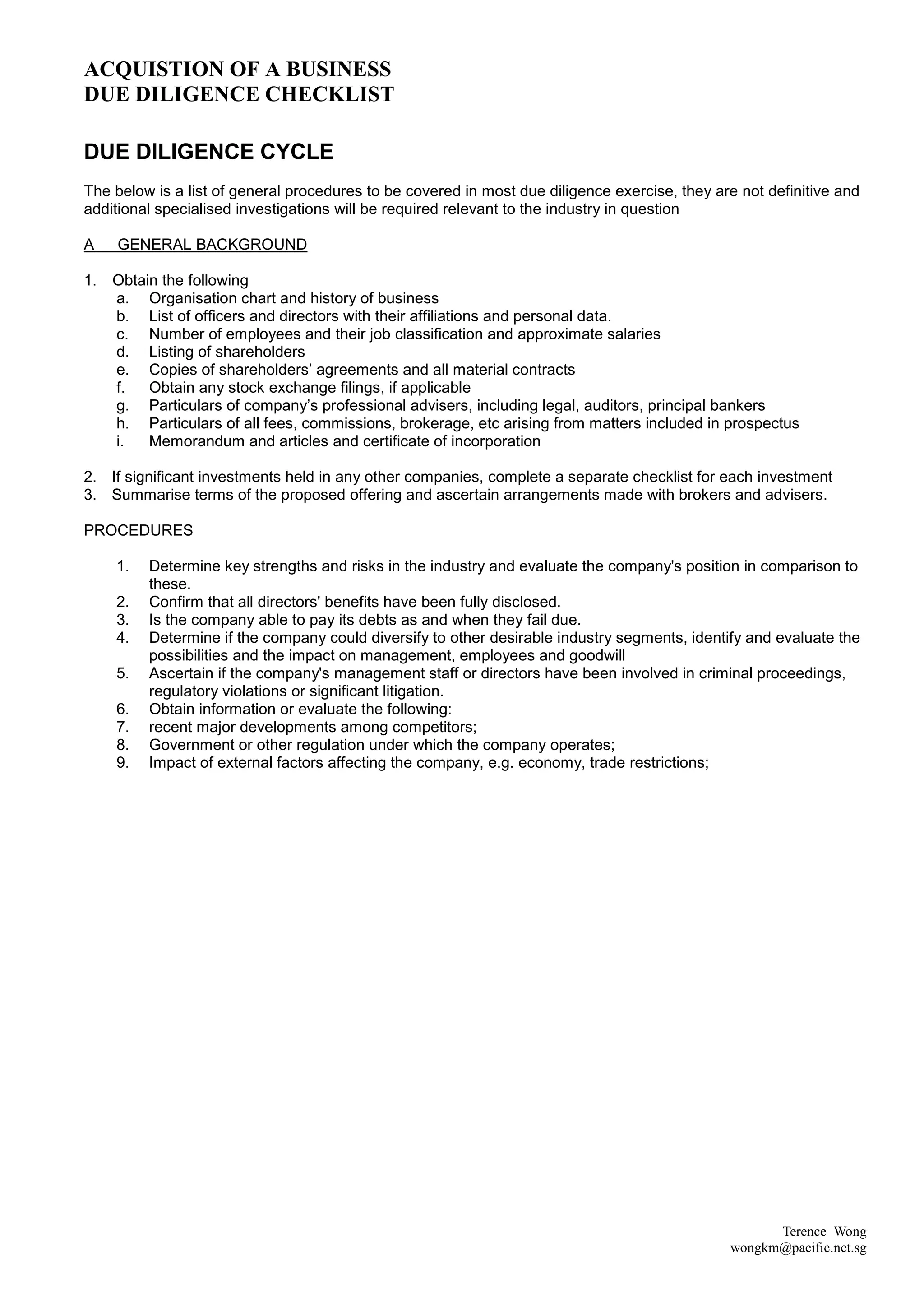 Due Diligence Checklist | PDF