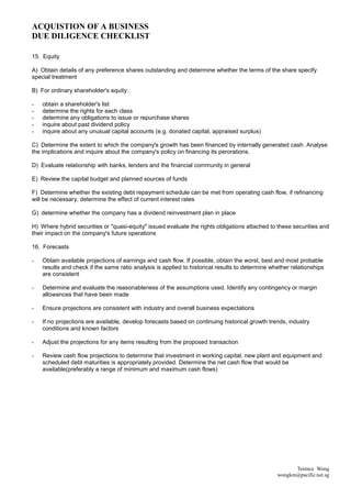 Due Diligence Checklist | PDF | Mergers and Acquisitions | Business ...