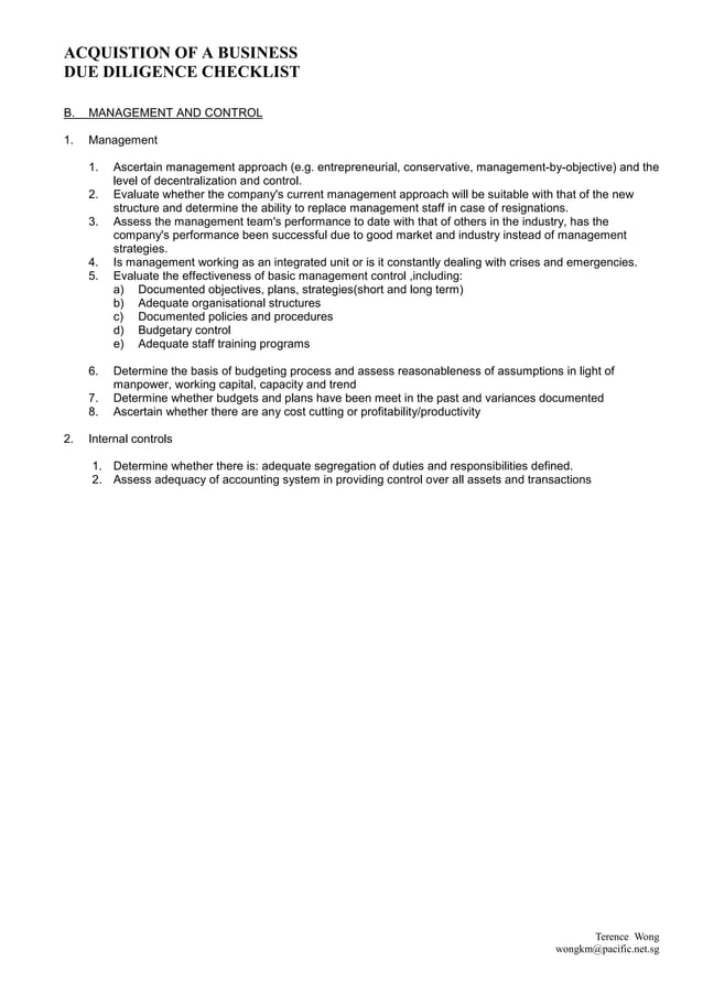 Due Diligence Checklist | PDF | Mergers and Acquisitions | Business ...