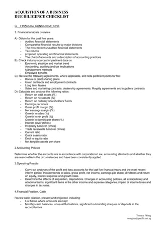 Due Diligence Checklist | PDF | Mergers and Acquisitions | Business ...