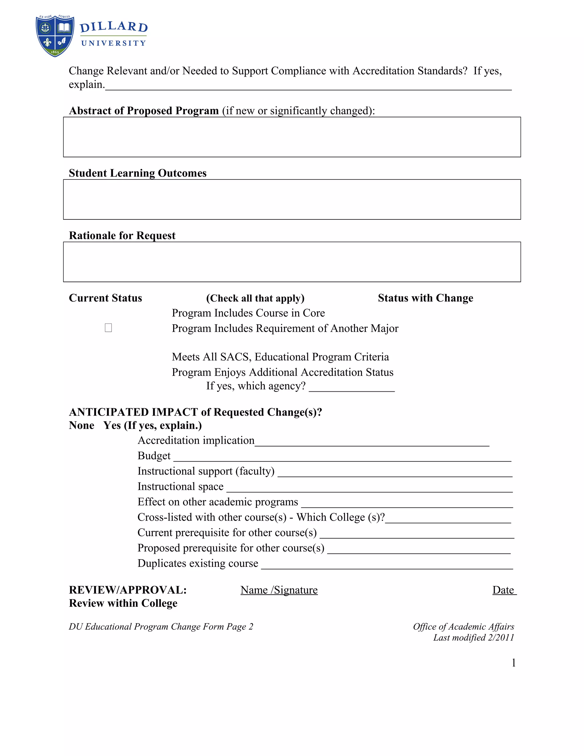 Du educational program change form revised 12 11 | PDF