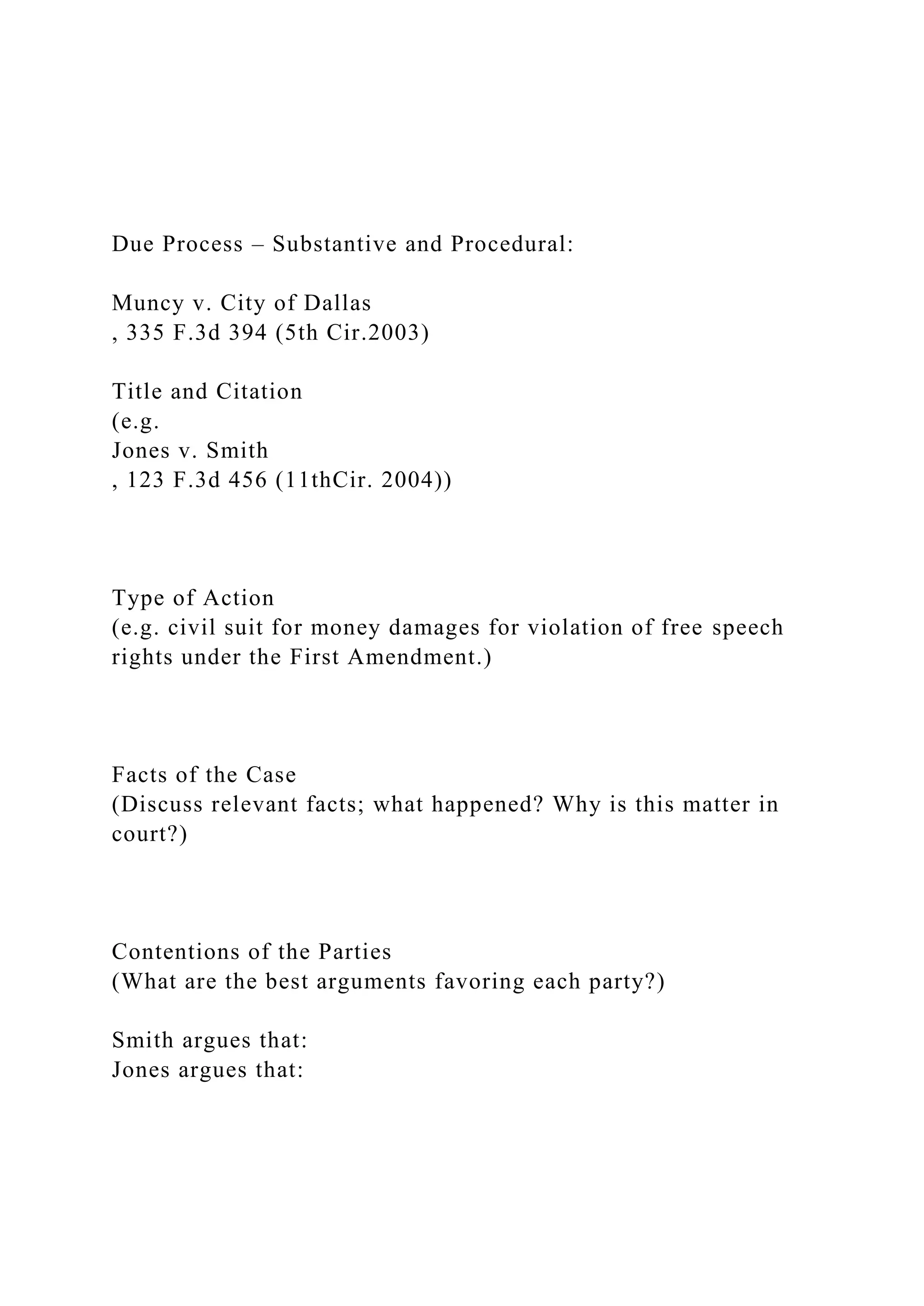 Due Process – Substantive and Procedural Muncy v. City of.docx