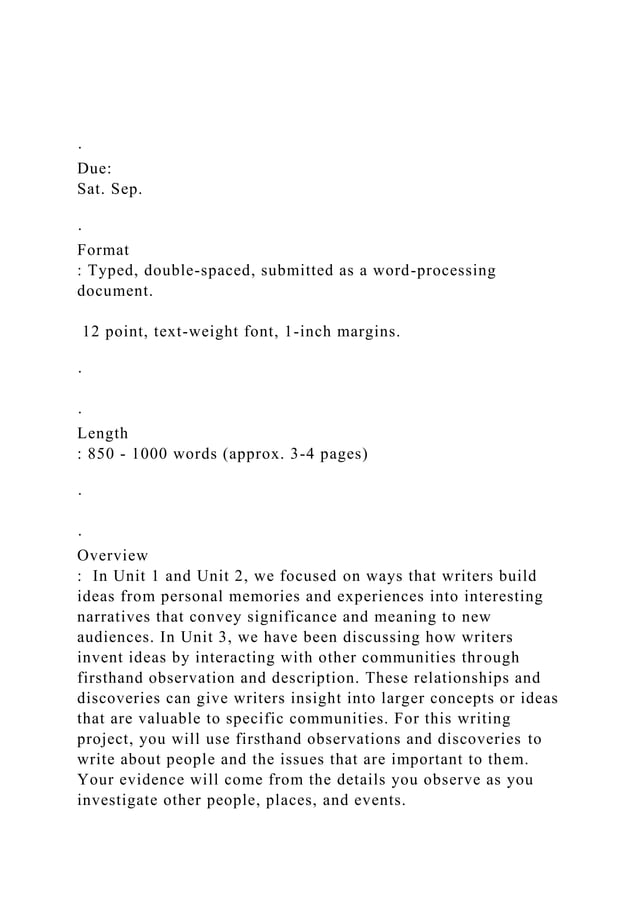 · Due Sat. Sep. · Format Typed, double-spaced, sub.docx · Due Sat. Sep. · Format Typed, double-spaced, sub.docx