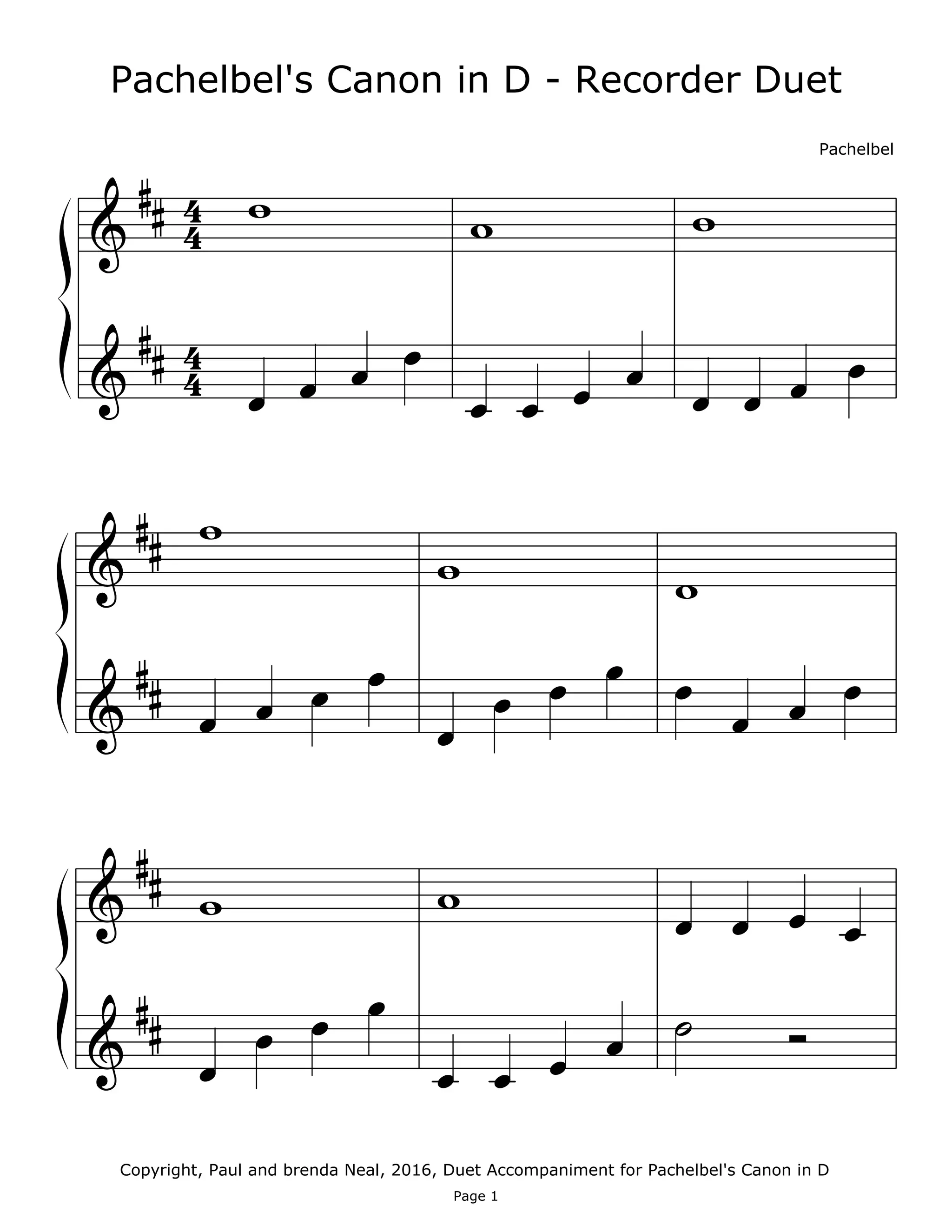 Pachelbel's Canon In D - Recorder Duet | PDF