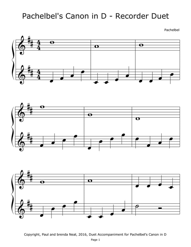 Pachelbel's Canon In D - Recorder Duet | PDF