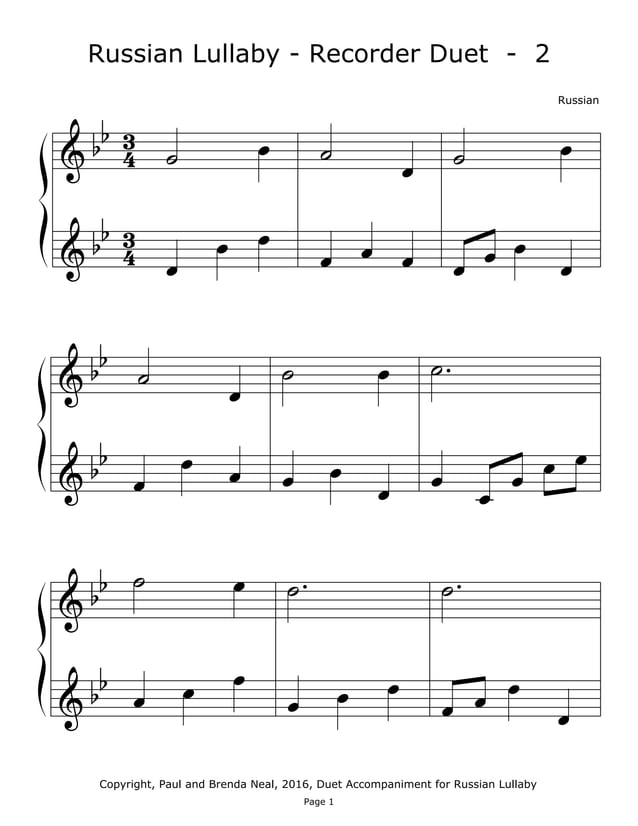 Russian Lullaby - Recorder Duet | PDF