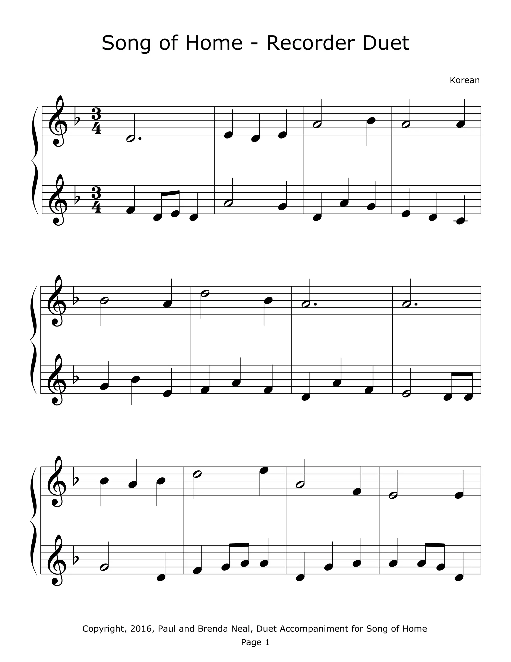 Song Of Home - Recorder Duet | PDF