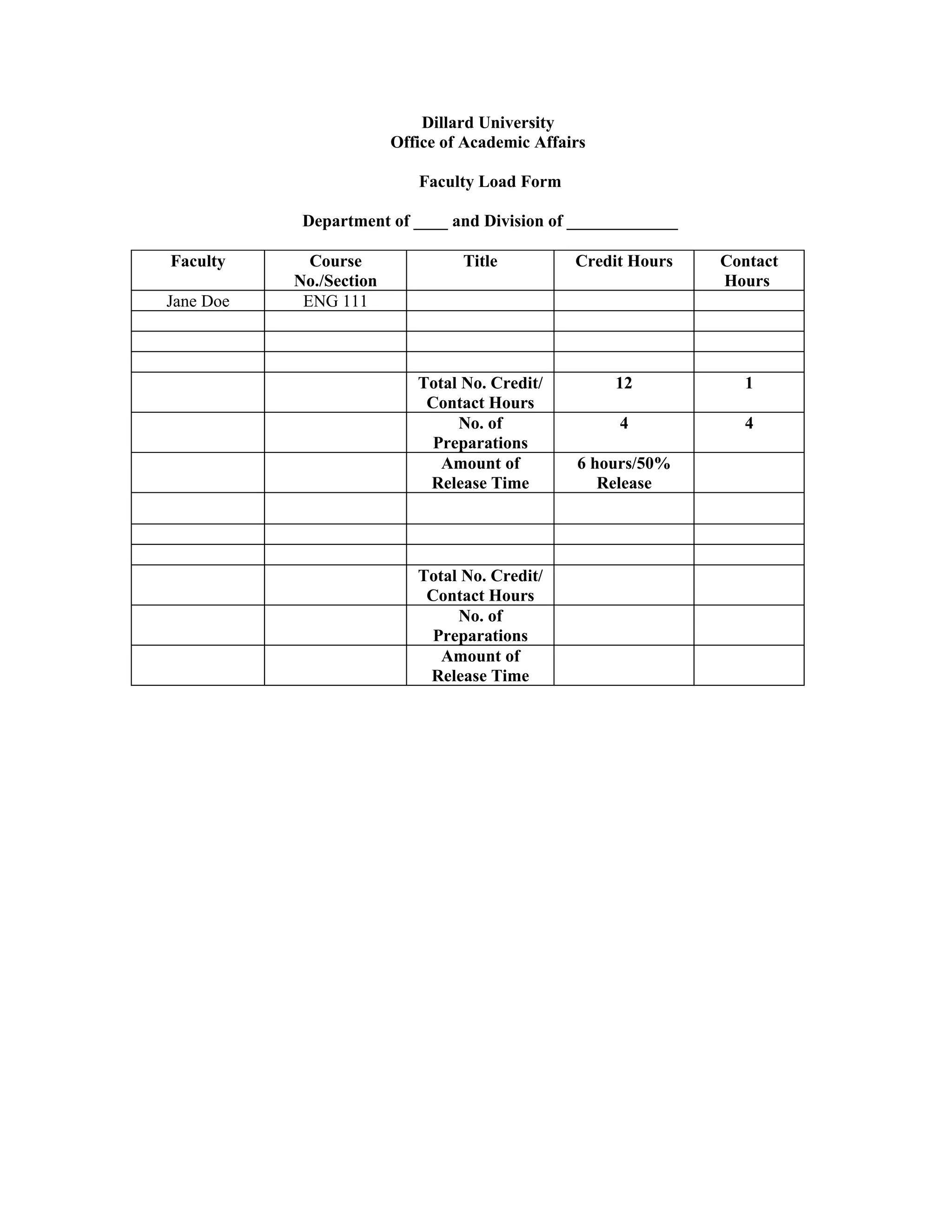 DU Faculty Load Format | DOC