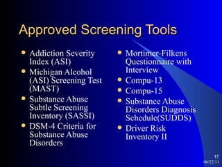 Dui evaluator training 2004 | PPT | Substance Abuse | Diseases and ...