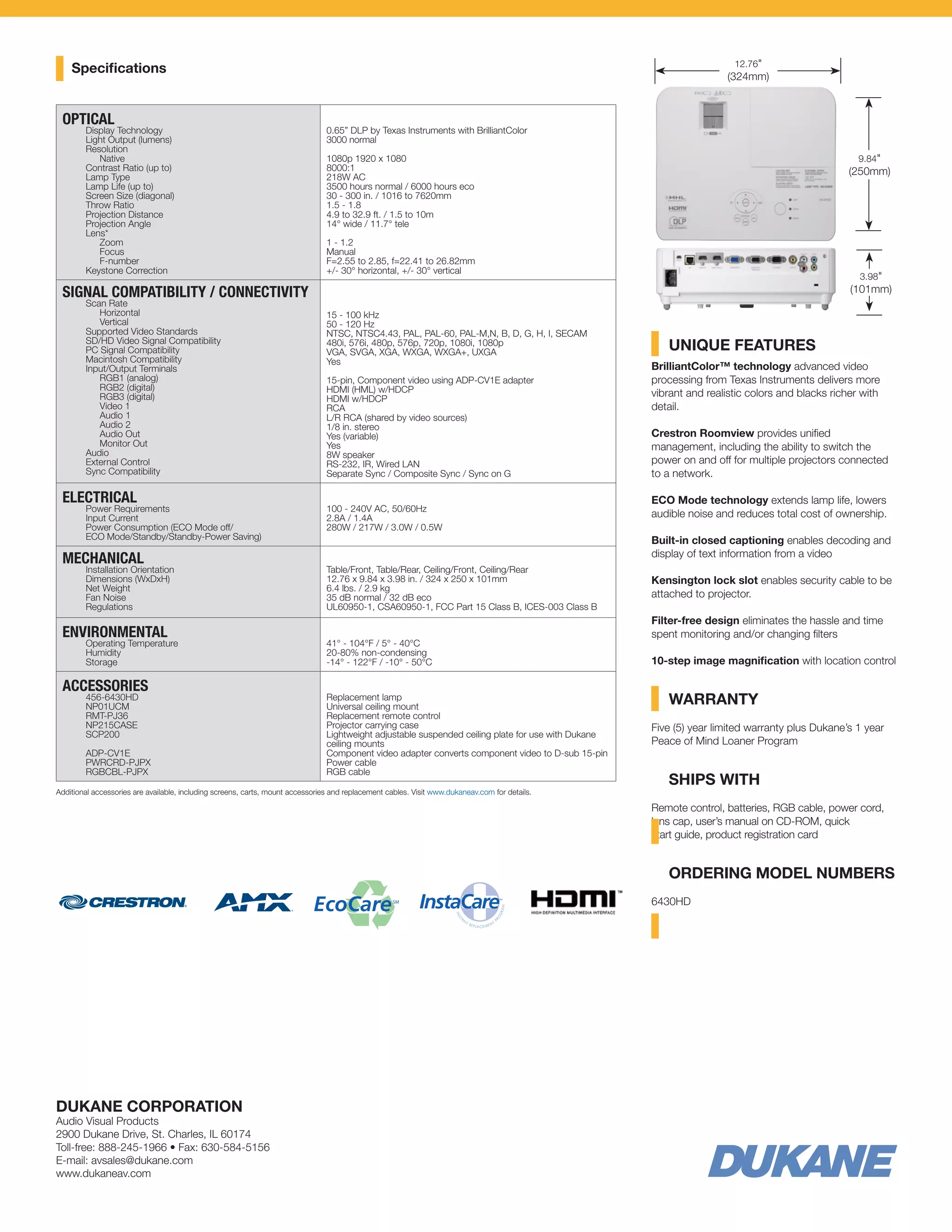 Dukane 6430 hd projector | PDF
