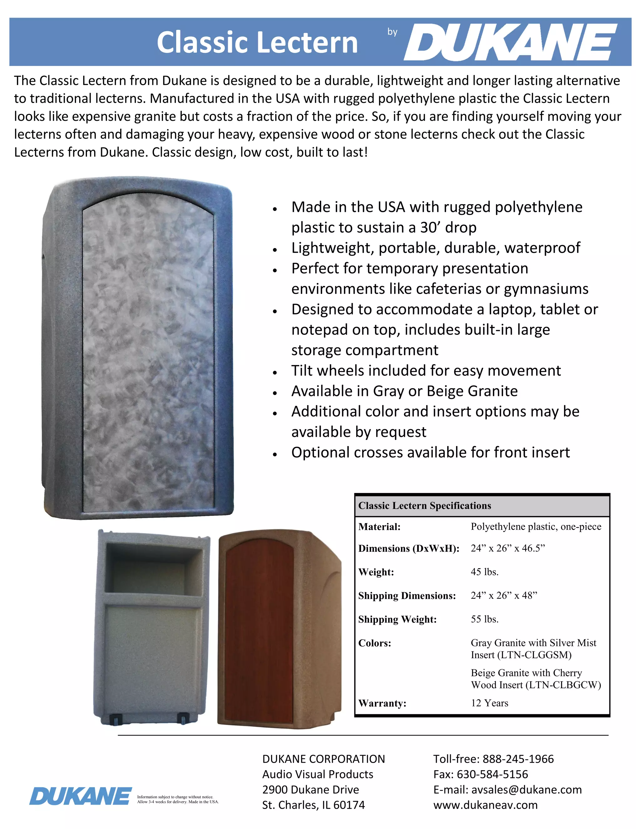 Dukane lecturn ltn cl | PDF