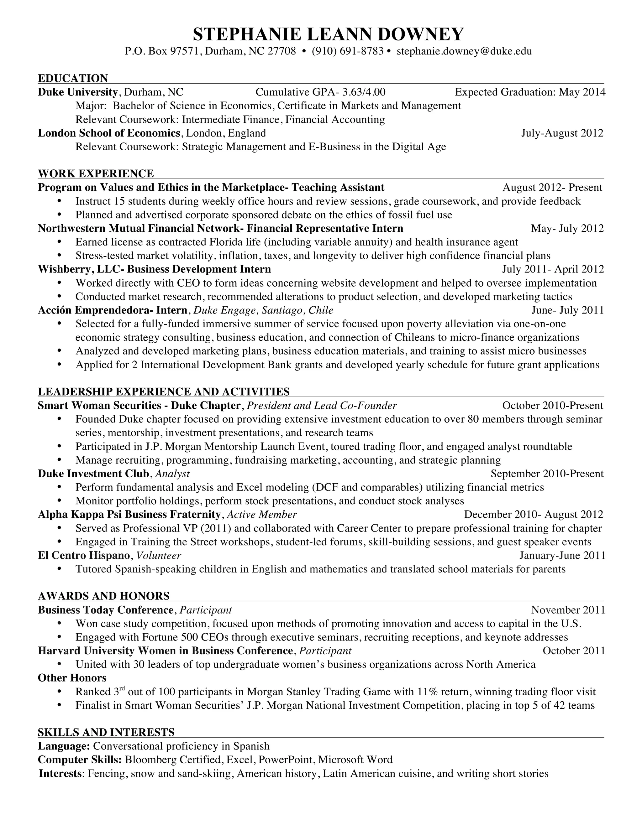 Stephanie Downey\'s Resume- 10/22/12 | PDF