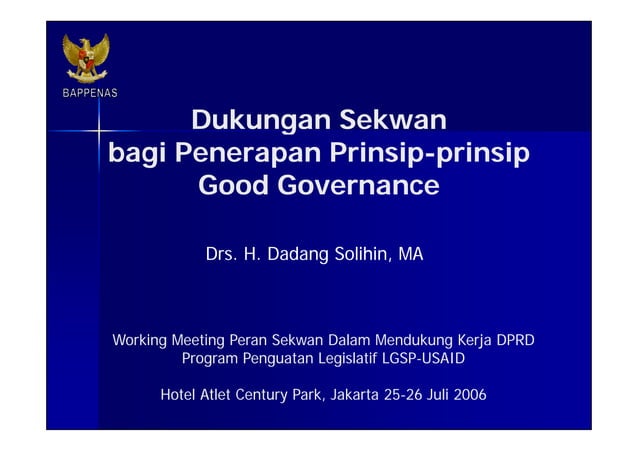 Dukungan Sekwan bagi Penerapan Prinsip-prinsip Good Governance | PPT