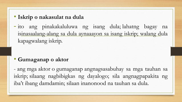 Kahulugan, Layunin at Elemento ng isang Dula | PPTX