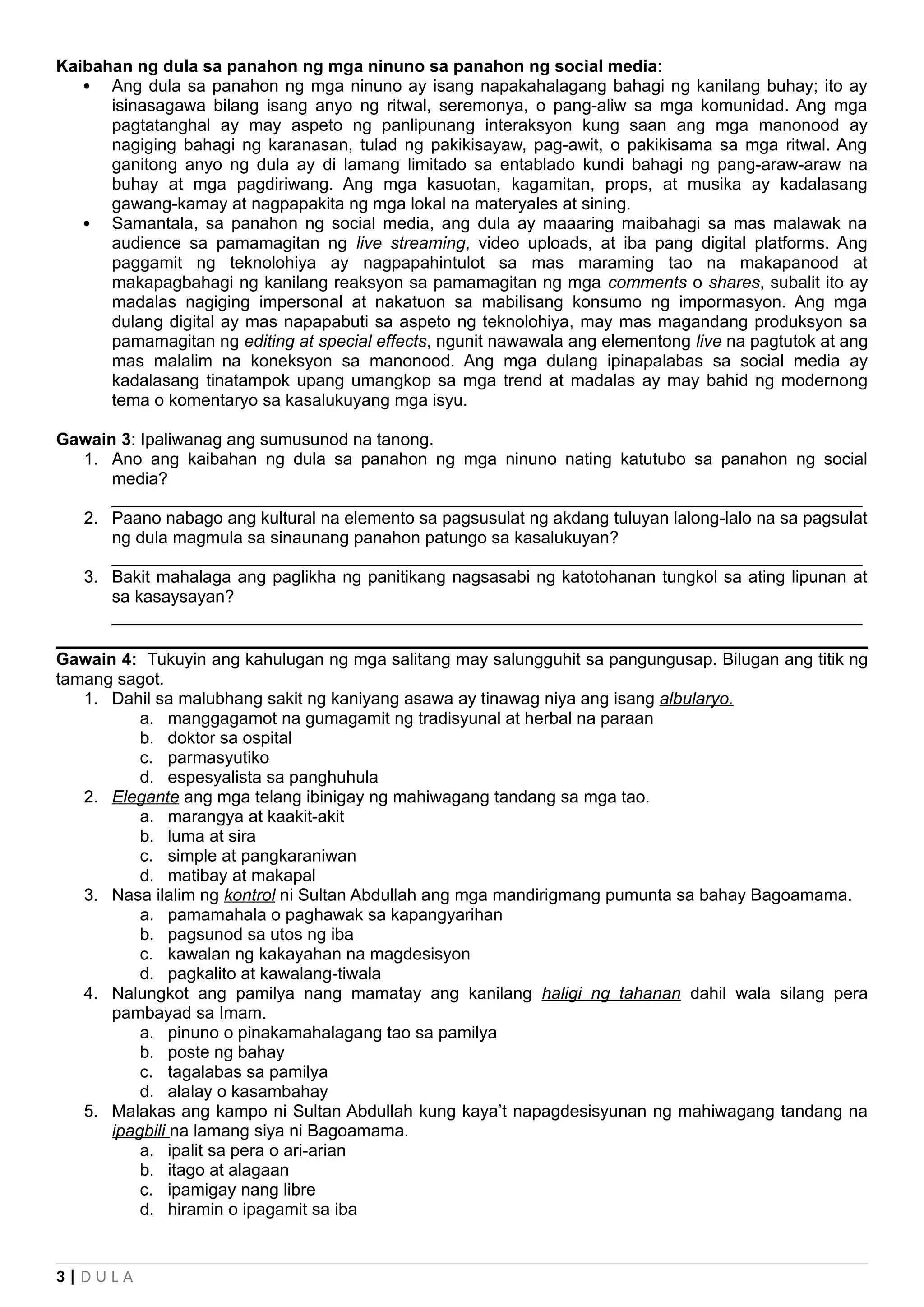 Paksang Aralin: Dula (Filipino 7- Matatag).docx