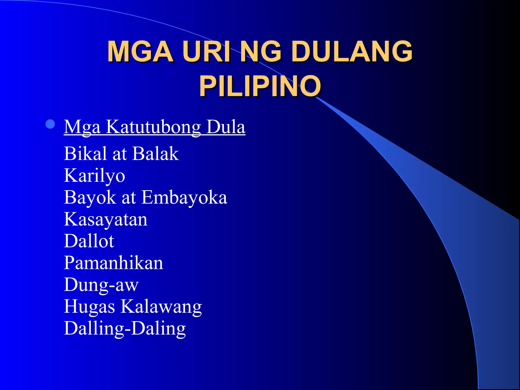 Dula production staff at uri ng dula sa bawat panahon | PPT