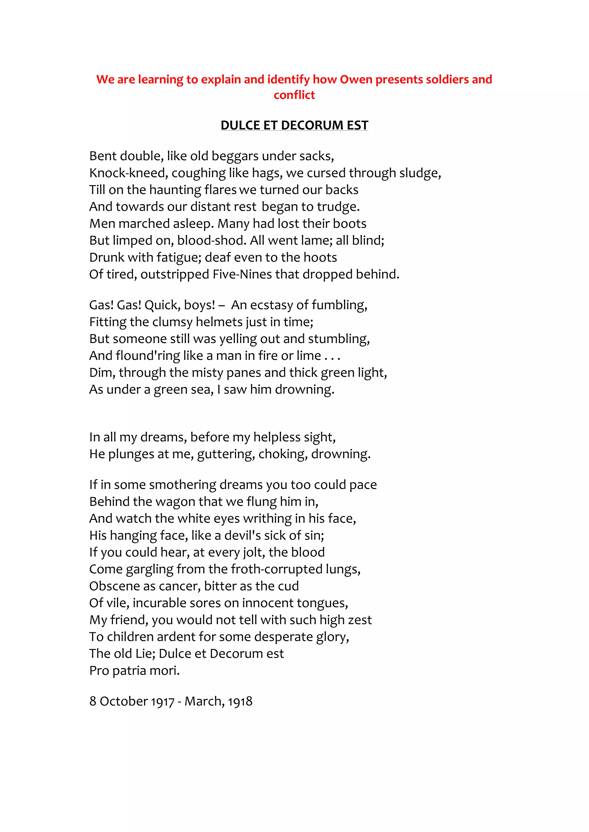 Dulce et decorum est poem | DOC