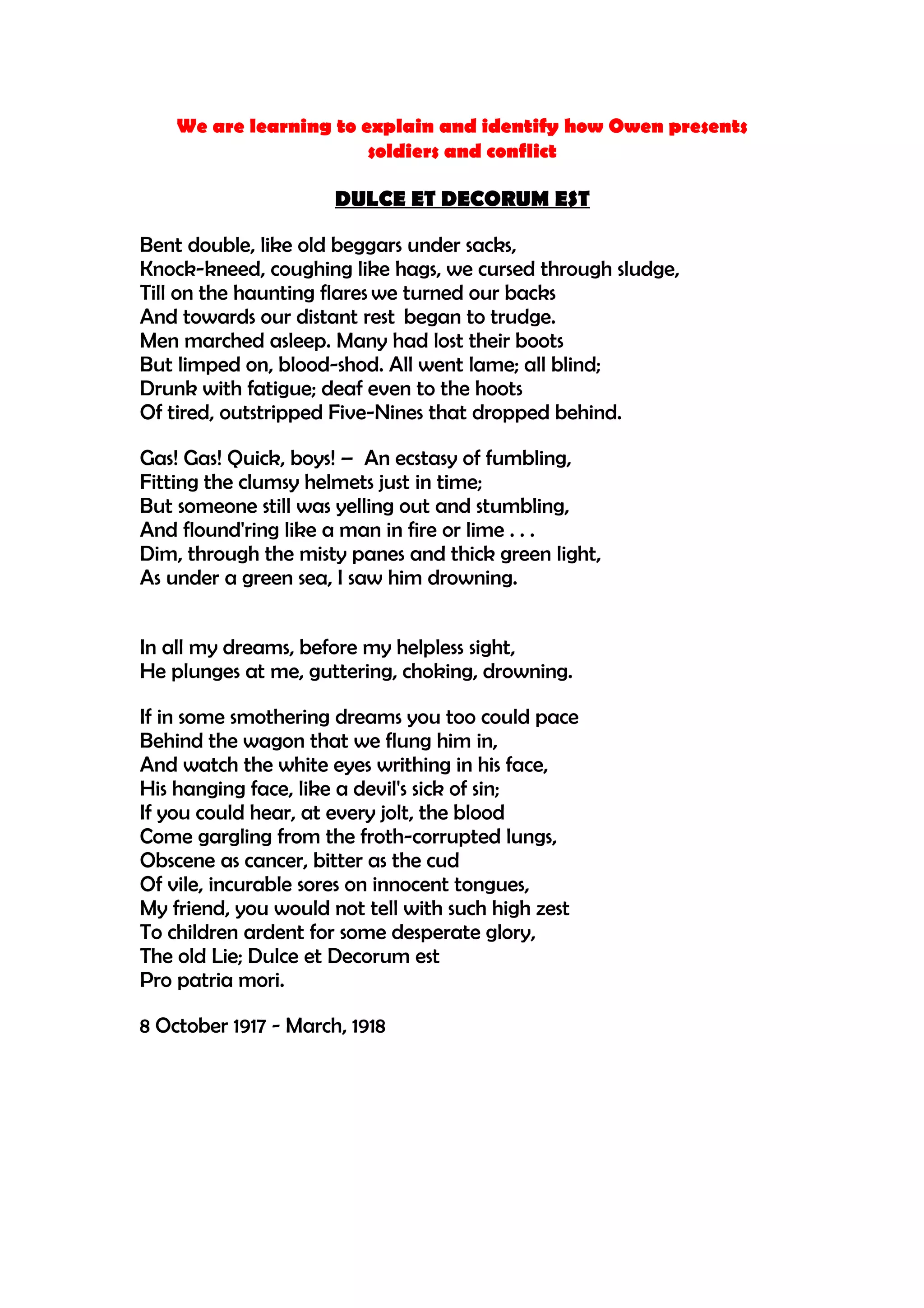 Dulce et decorum est poem | DOC