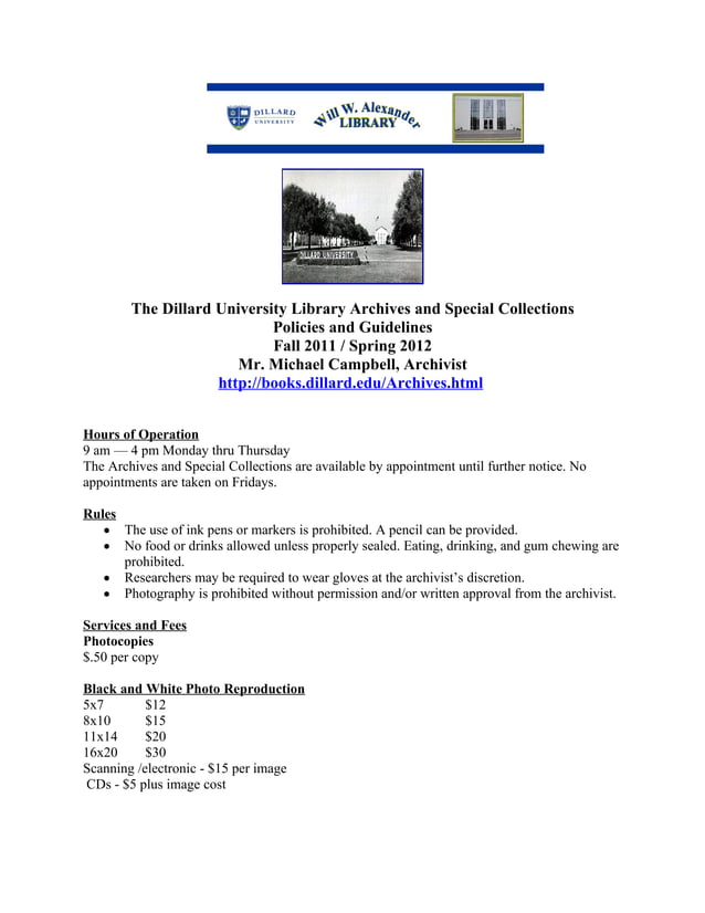 Dillard University Library Archives and Special Collections Fall 2011 | DOC