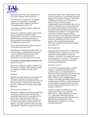 Duloxetine Delayed-Release capsules USP Taj Pharma SmPC | PDF