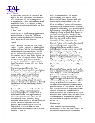 Duloxetine Delayed-Release capsules USP Taj Pharma SmPC | PDF