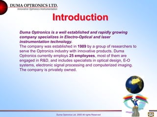 Duma Optronics: Electro-Optical and Laser Instrumentation Technology | PPTX