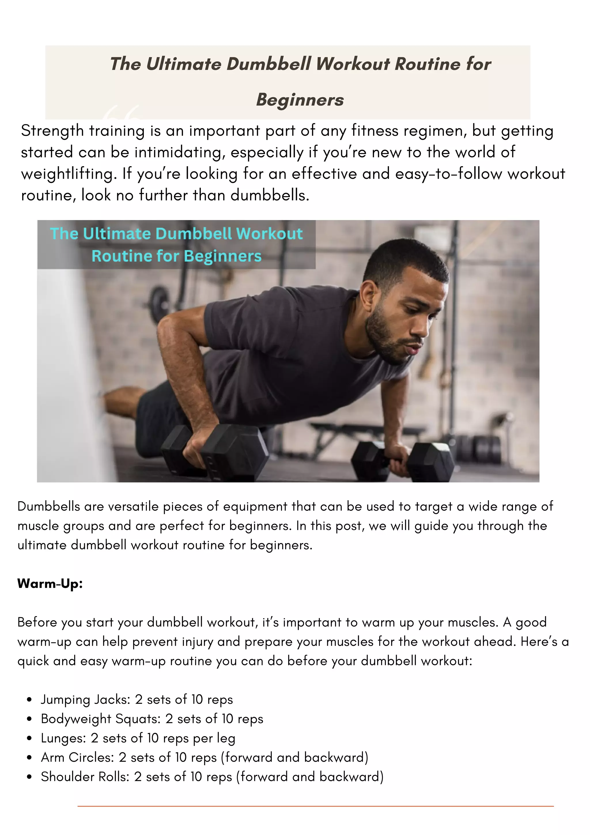 Dumbbell Workout - Benefits, Importance Tips of Using Dumbbells | PDF