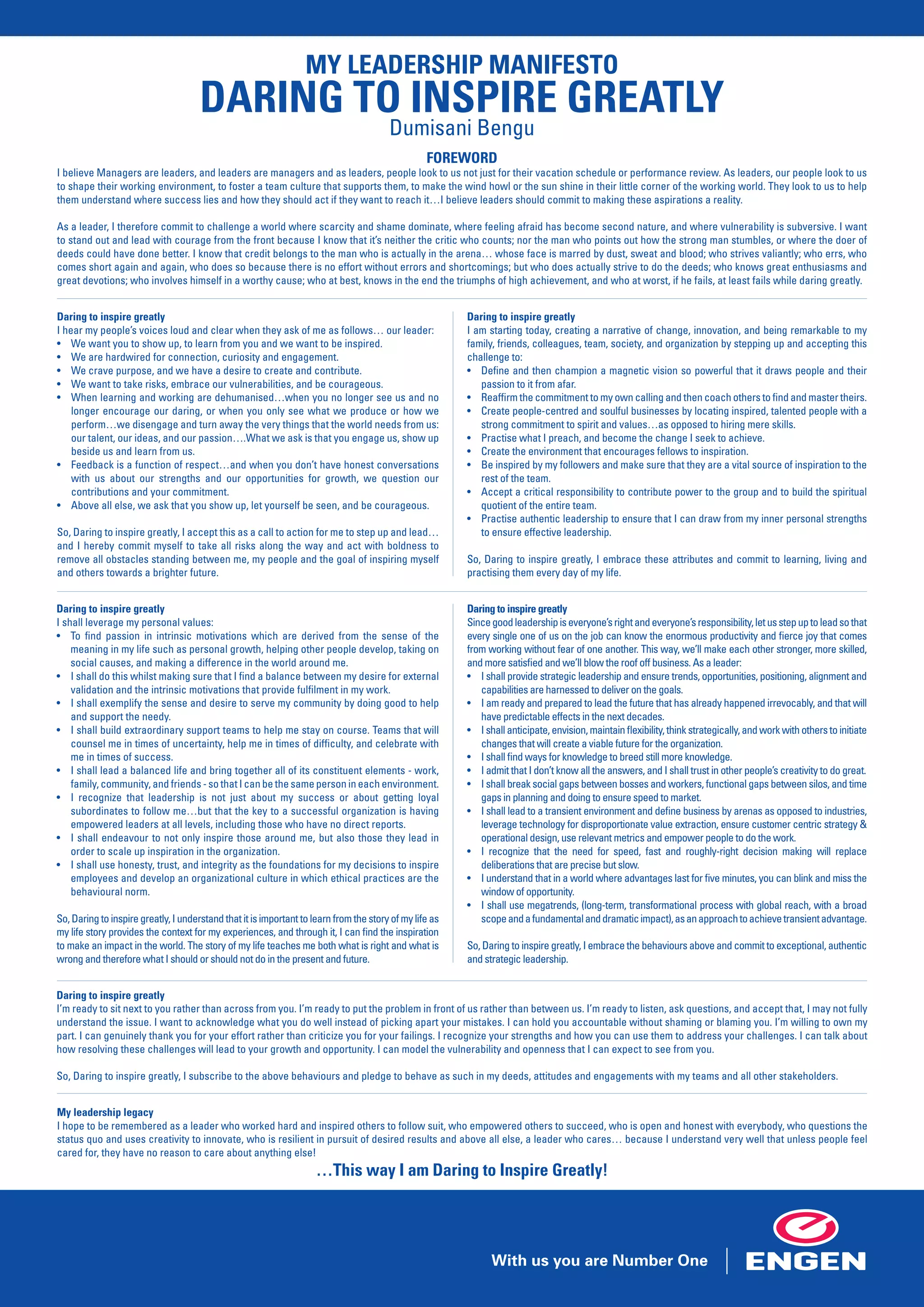 Dumisani bengu's leadership manifesto | PDF