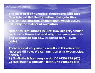 Dumitru Vulcanov - Numerical simulations with Ricci flow, an overview ...