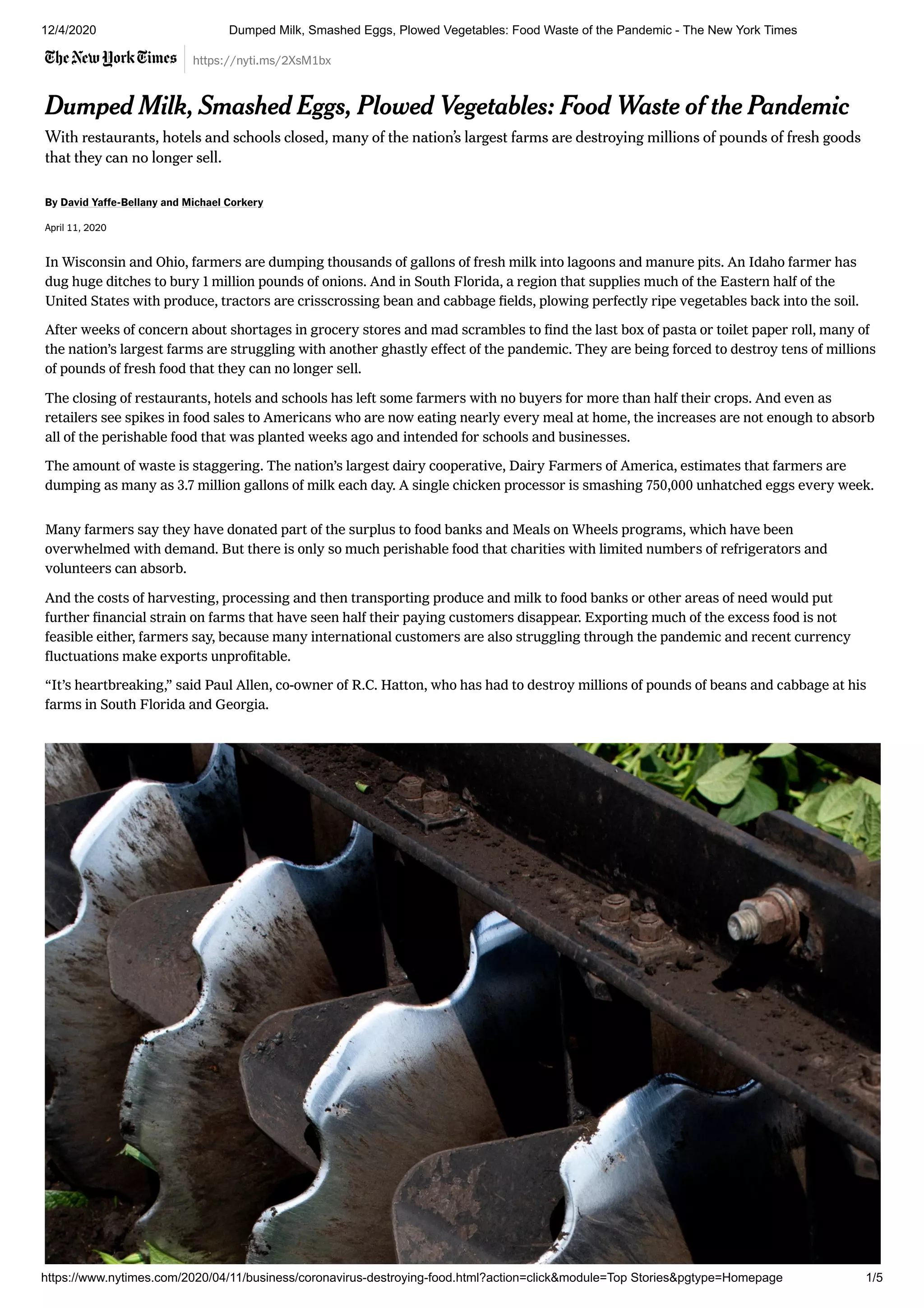 Dumped milk, smashed eggs, plowed vegetables food waste of the pandemic ...